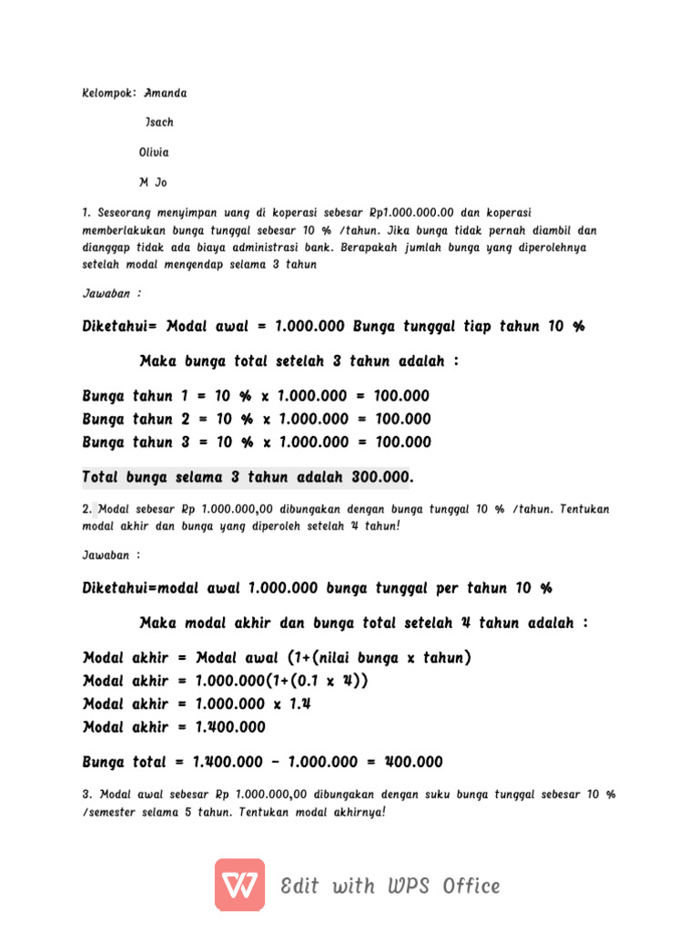 35 Bunga Tunggal Majemuk Anuitas Amanda Dkk Revisi 2 Tugas Kelompok MTK Baru | PDF