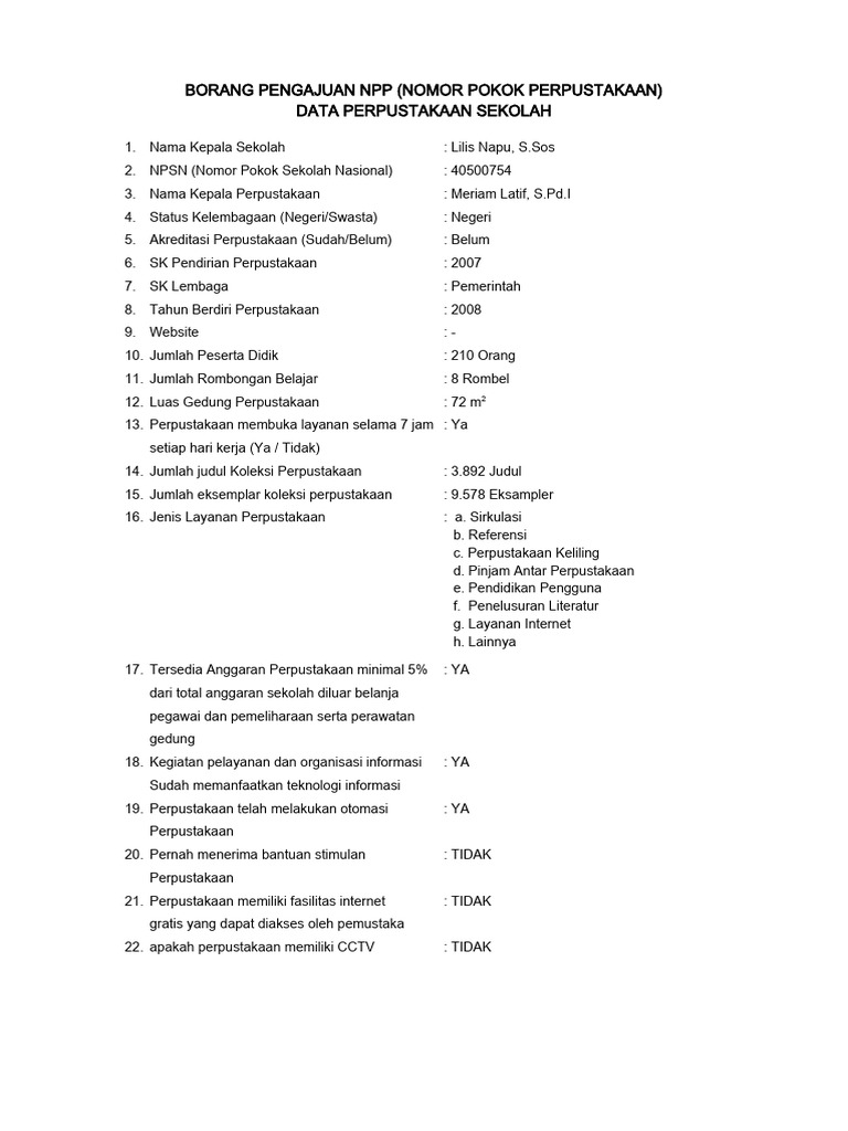BORANG PENGAJUAN NPP | PDF