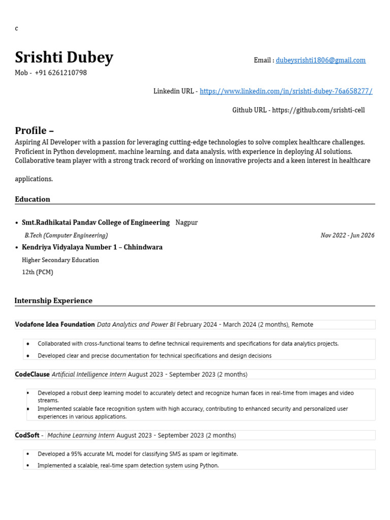 Srishti Updated Resume (DE) - 1 | PDF | Machine Learning | Artificial Intelligence