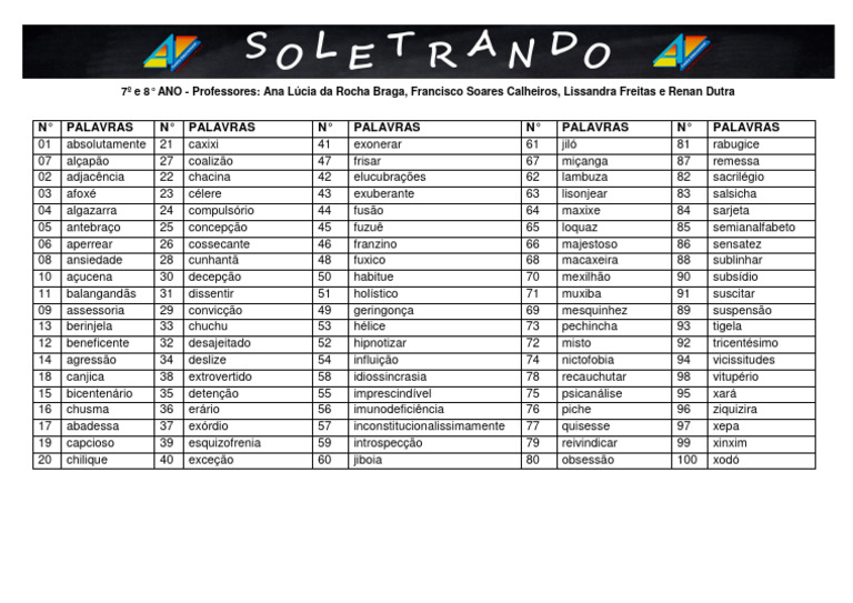 SOLETRANDO - Banco de Palavras ETAPA FINAL 7 E 8 ANO | PDF