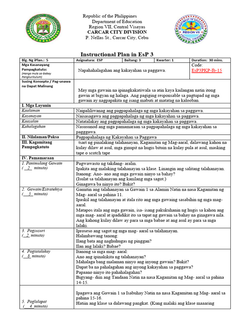 ESP3 - Q1 - IPLAN 5 - Sinuri | PDF