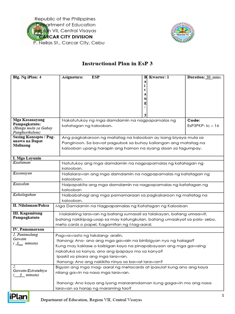 ESP3 - Q1 - IPLAN 4 - Katatagan NG Kalooban | PDF