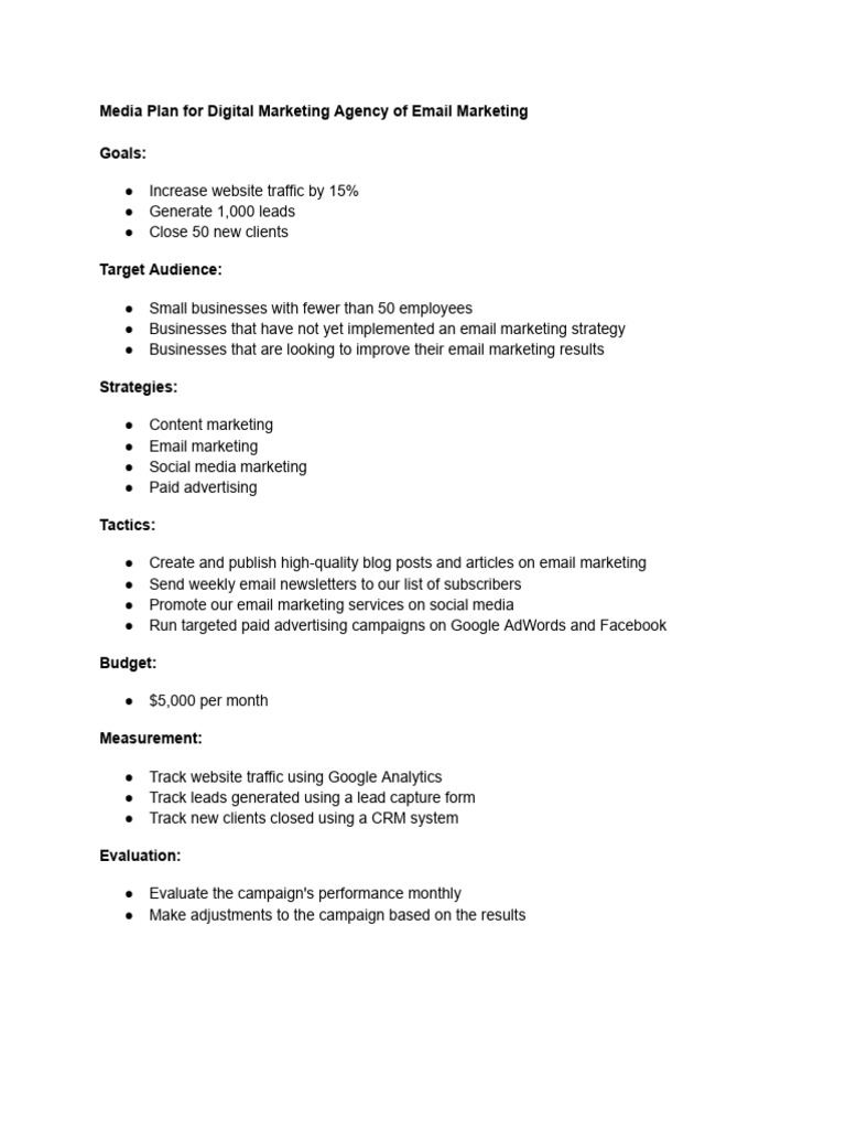Email Marketing Media Plan for SMBs | PDF | Business
