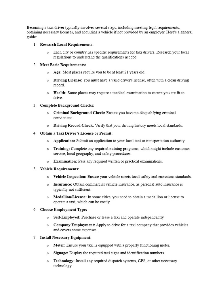 Becoming A Taxi Driver | PDF | Driver's License | Vehicle Insurance
