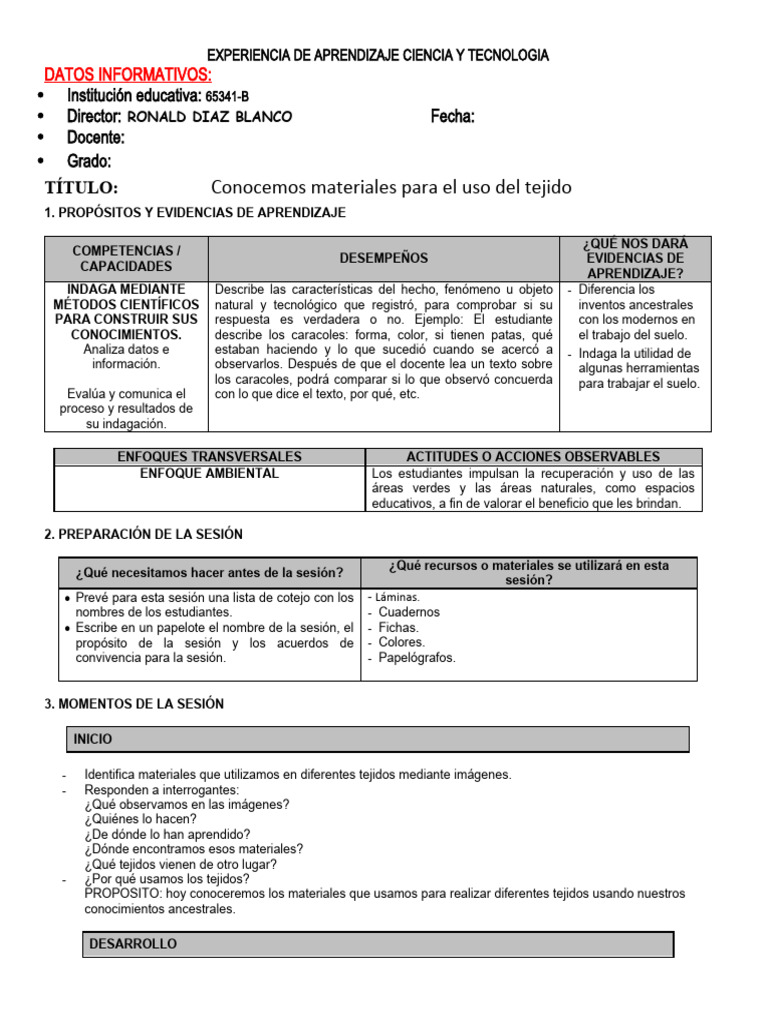 EXPERIENCIA DE APRENDIZAJE DE CIENCIA Y TECNOLOGIA | PDF | Aprendizaje | Experiencia