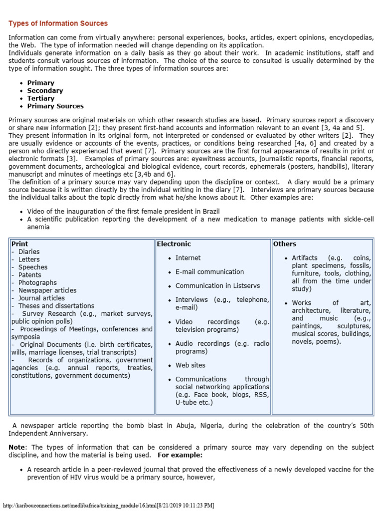 Types of Information Sources | PDF | Primary Sources | Information