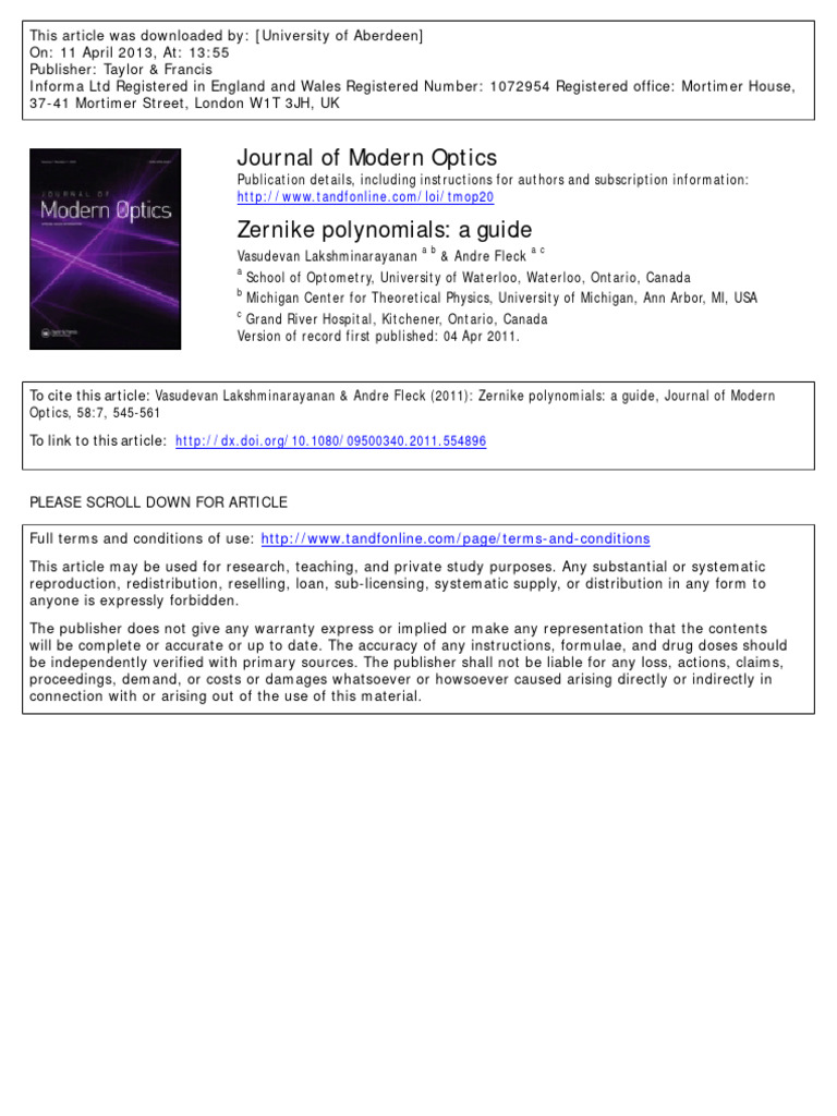 Zernike Polynomials: A Comprehensive Guide | PDF | Optics ...