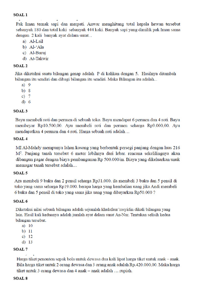 Soal Persamaan Linear Dua Variabel | PDF