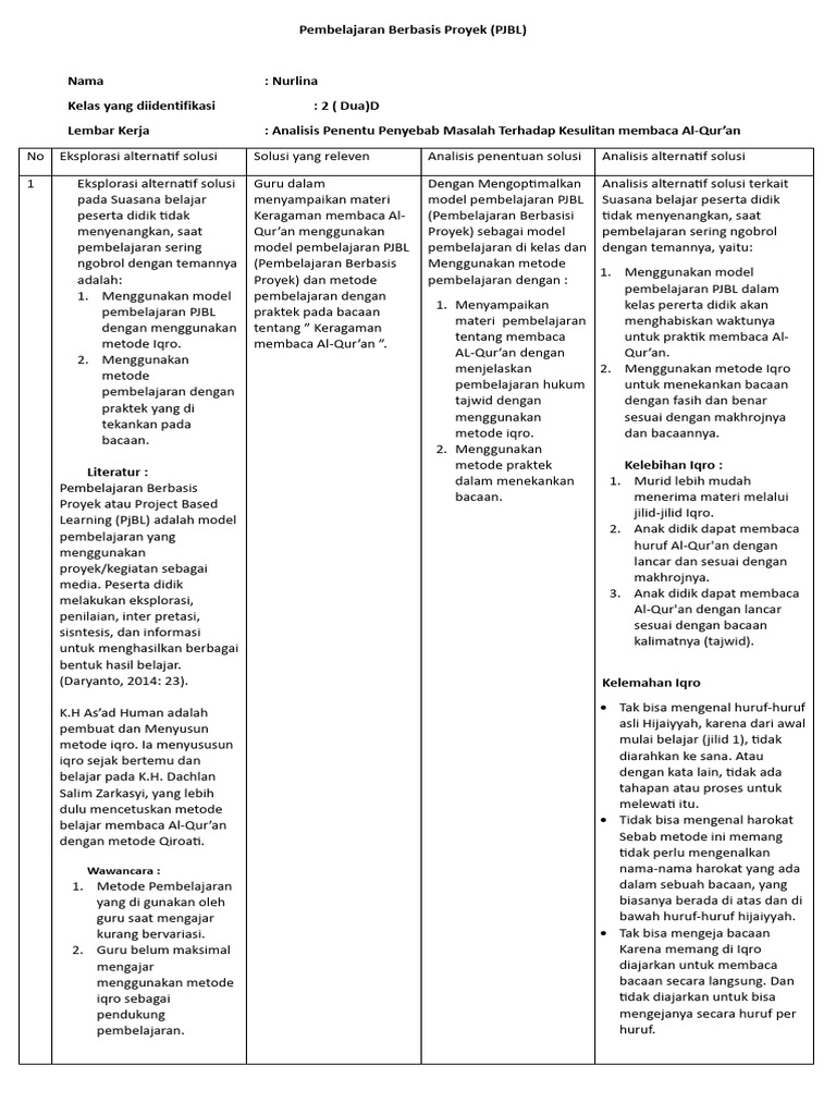 PJBL Analisis Penentu Masalah Fix | PDF