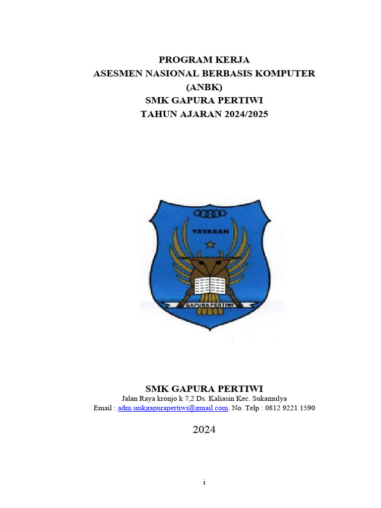 Program Kerja ANBK SMK 2024/2025 | PDF | Karier & Perkembangan