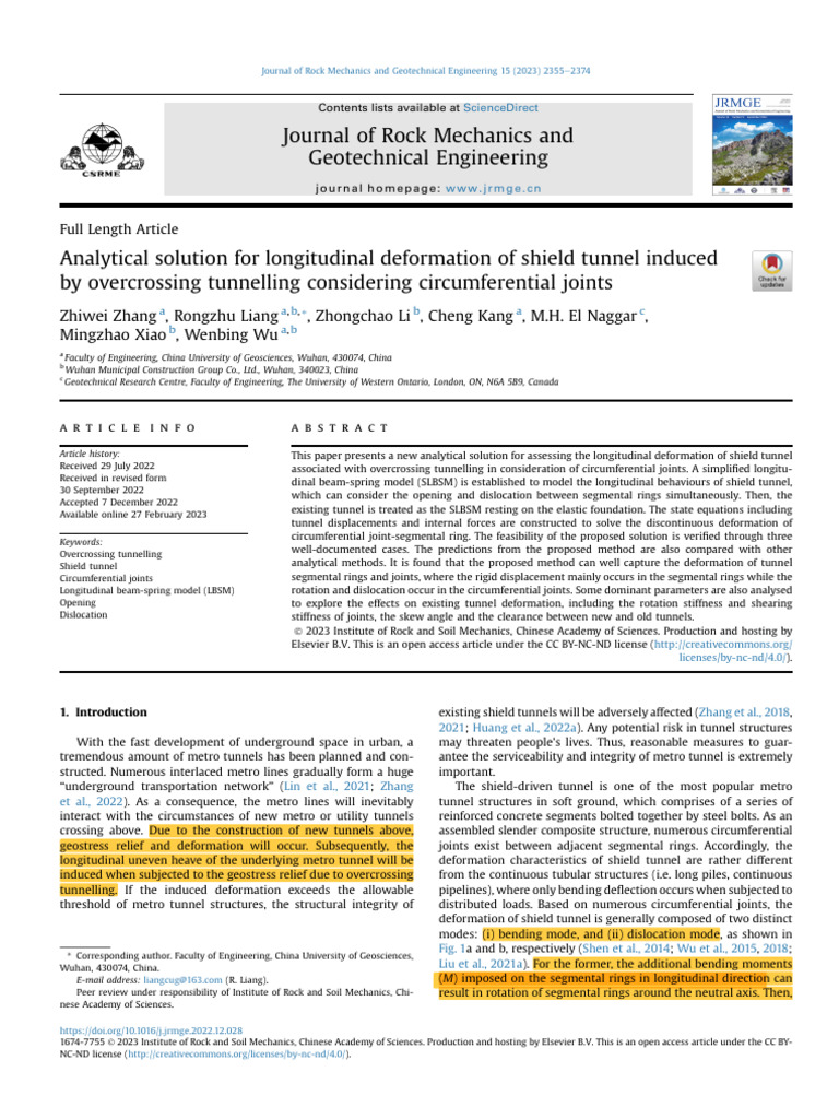 Analytical Solution For Longitudinal Deformation of Shield Tunnel Induced | PDF | Bending | Beam ...