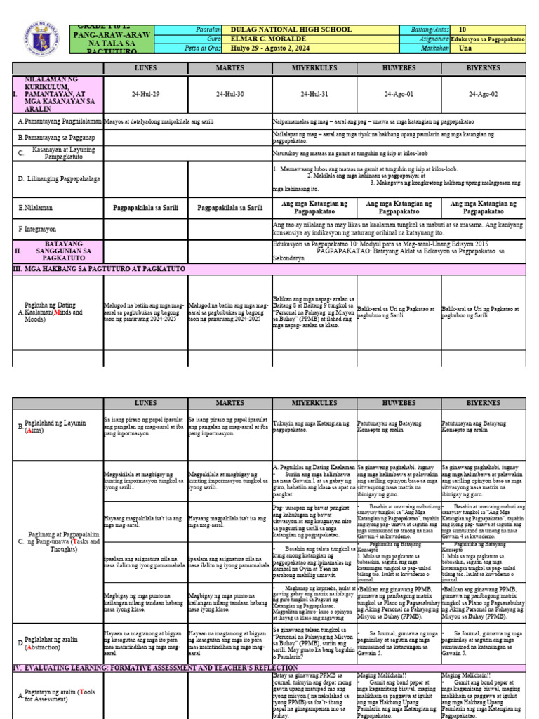 MATATAG-Daily Lesson Log-Template (ESP) | PDF