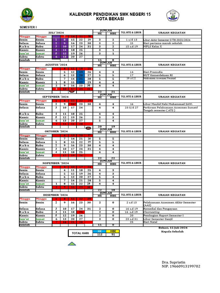 Analisis Kaldik Semester 1 2024 - 2025 | PDF