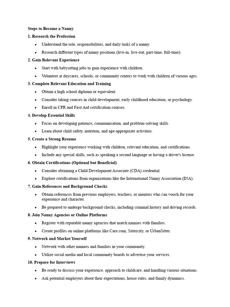 Steps to Become a Professional Nanny | PDF | Child Care | Nanny
