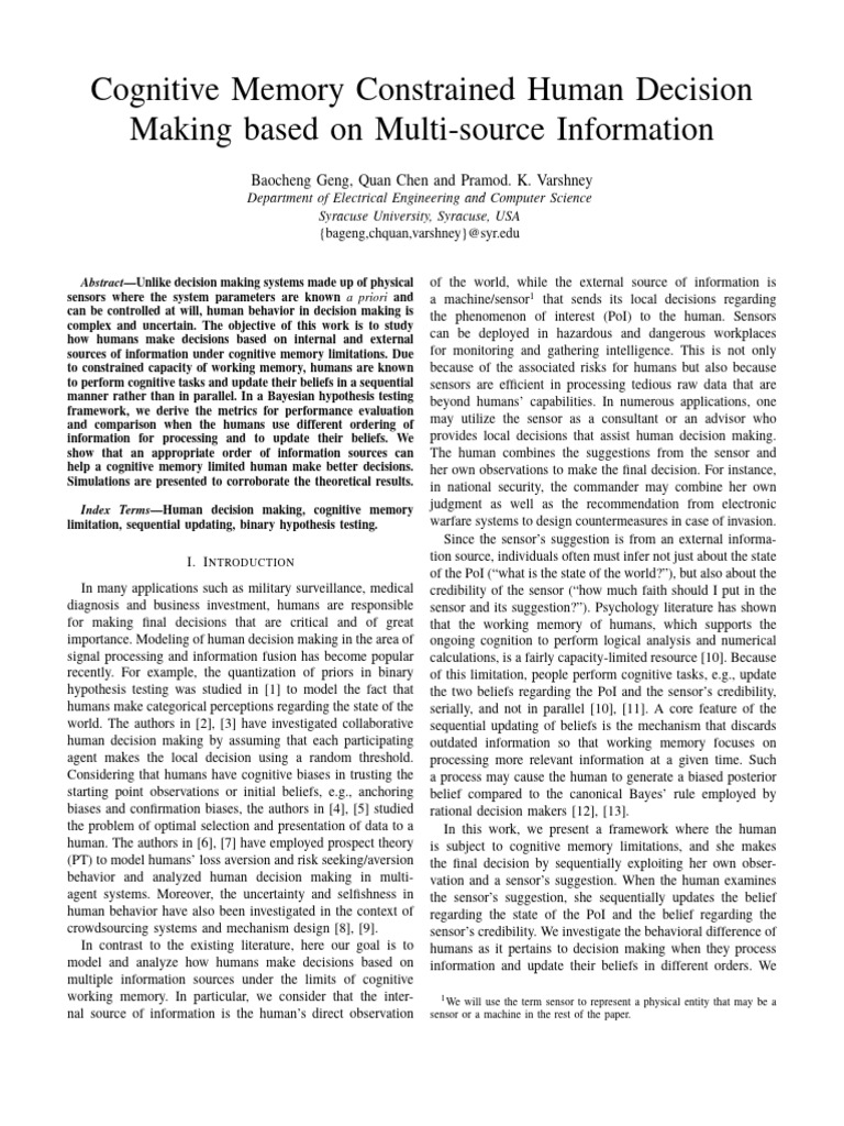 Tandem Human Decision Making | PDF | Decision Making | Working Memory