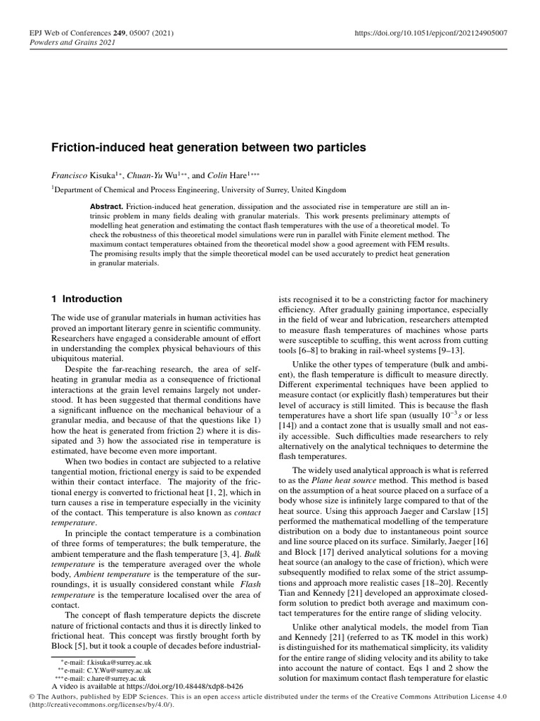 Article - Friction Induced Heat Generation Between Two Particles | PDF ...