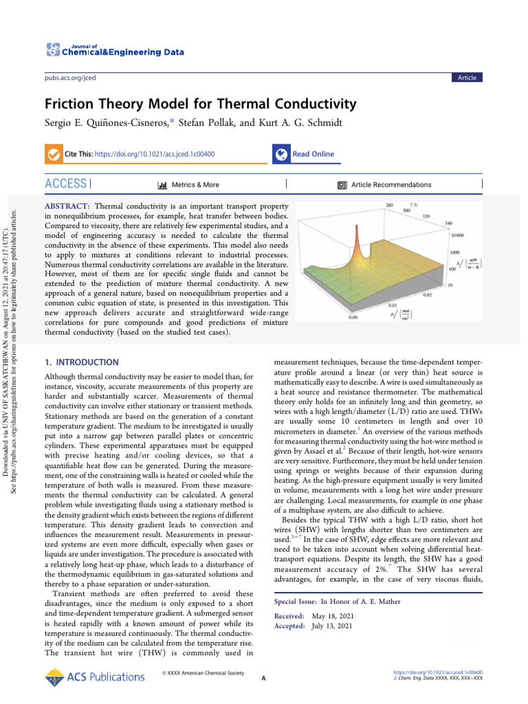 Article - Friction Theory Model For Thermal Conductivity | PDF | Viscosity | Gases