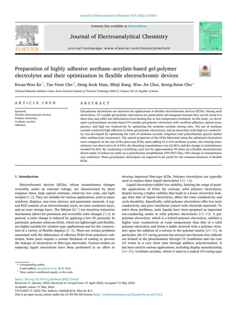 Urethane-Acrylate Gel Electrolytes for ECDs | PDF | Electrolyte | Solid