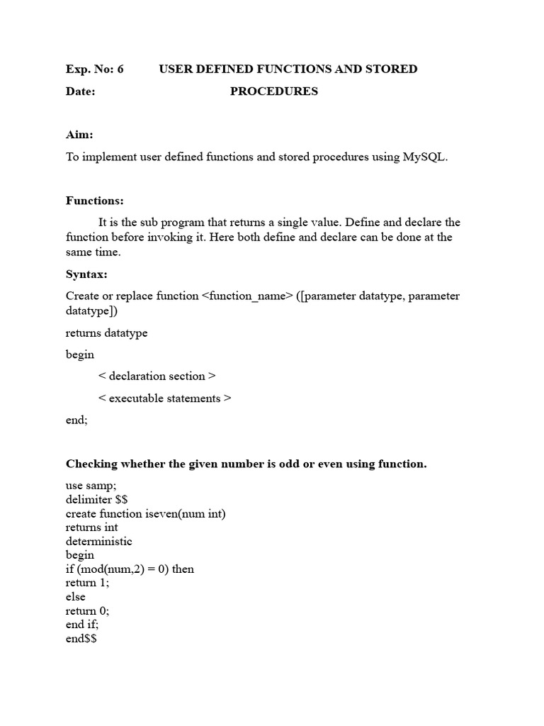 DBMS 6 Exp | PDF | Parameter (Computer Programming) | Computer Programming DBMS 6 Exp | PDF | Parameter (Computer Programming) | Computer Programming