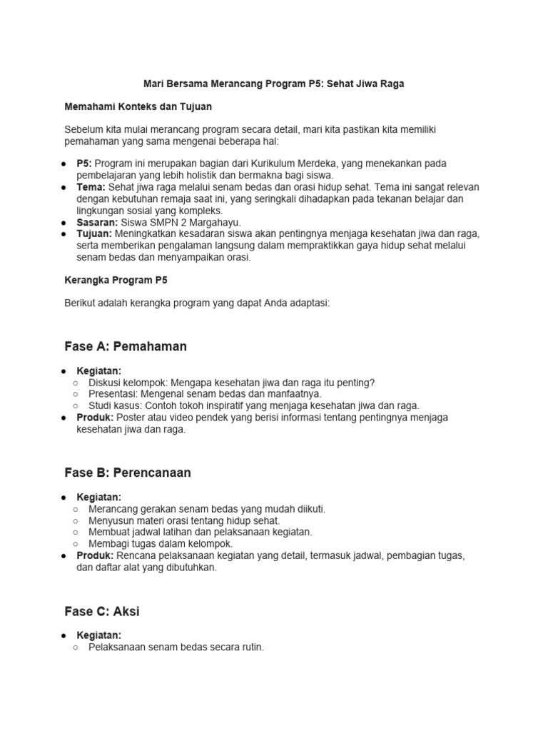 Program P5 Tema Sehat Jiwa Raga | PDF