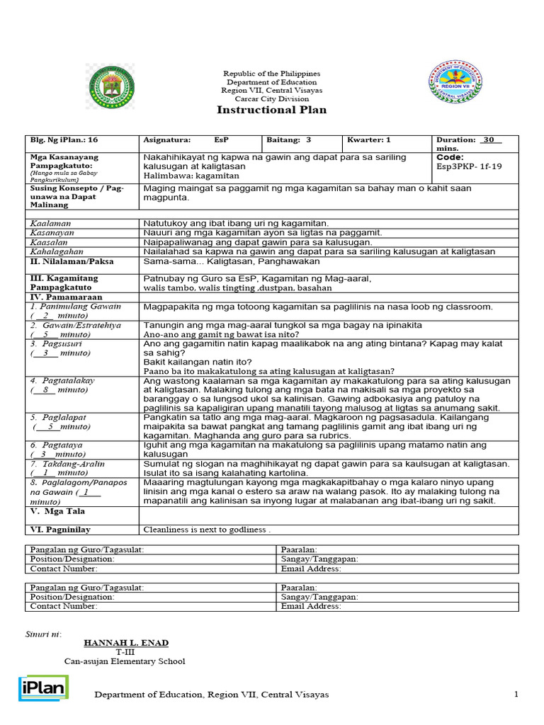 ESP3 - Q1 - IPLAN 16 - Sinuri | PDF