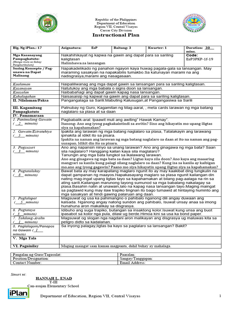 ESP3 - Q1 - IPLAN 17 - Sinuri | PDF