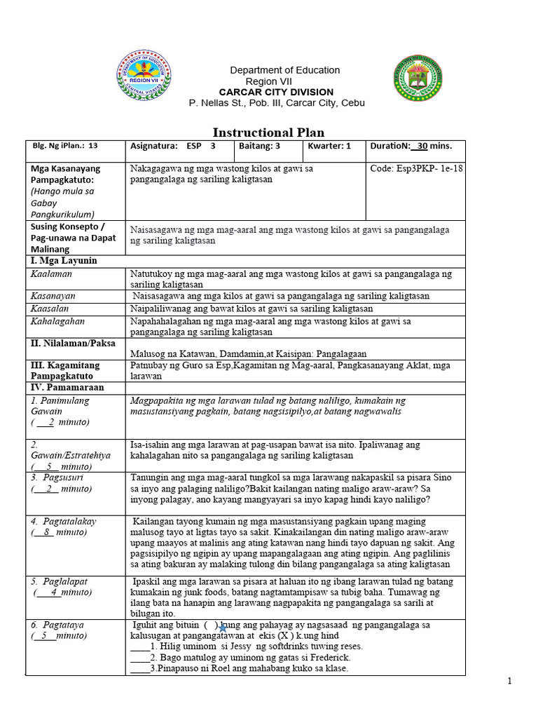 ESP3 - Q1 - IPLAN 13 - Sinuri | PDF
