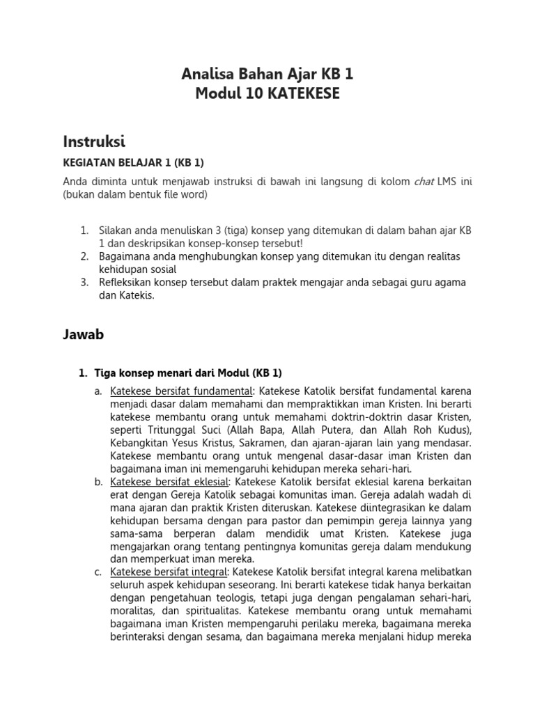Analisa Bahan Ajar KB 1 Modul 10 KATEKESE | PDF
