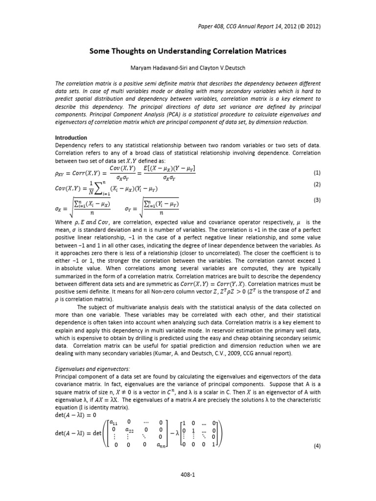 2012-408 Understanding Correlation Matrices | PDF | Eigenvalues And Eigenvectors | Principal ...