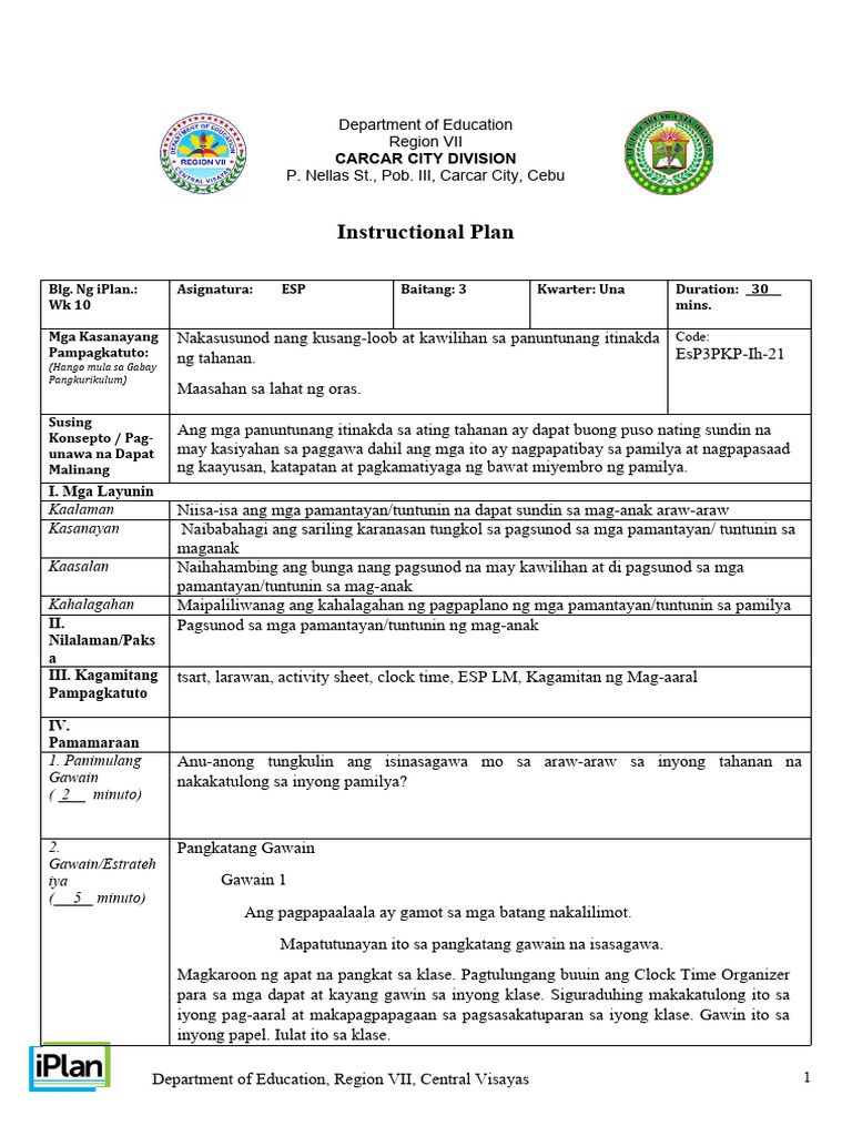 Esp3 q1 Iplan 10 Sinuri | PDF