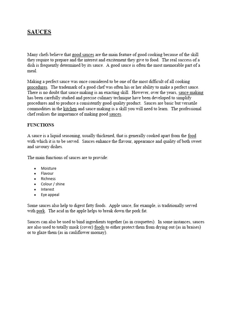 Essential Guide to Sauce Making | PDF | Sauce | Food Ingredients