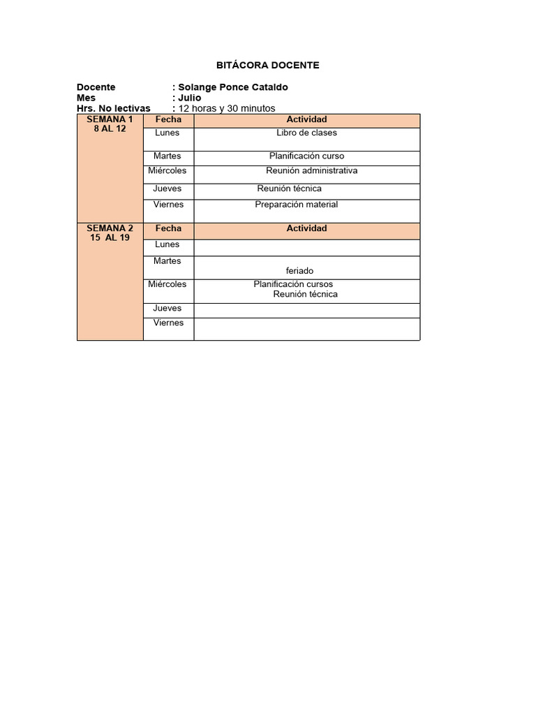 Bitácora Docente Junio | PDF