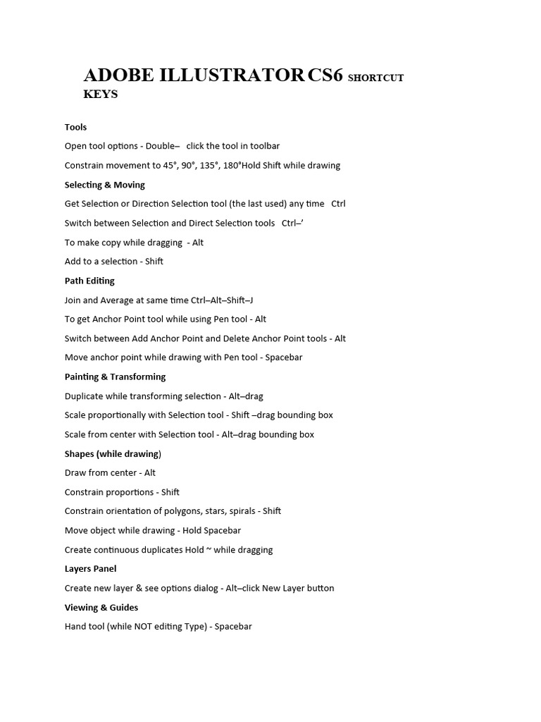 Illustrator Shortcut Keys | PDF