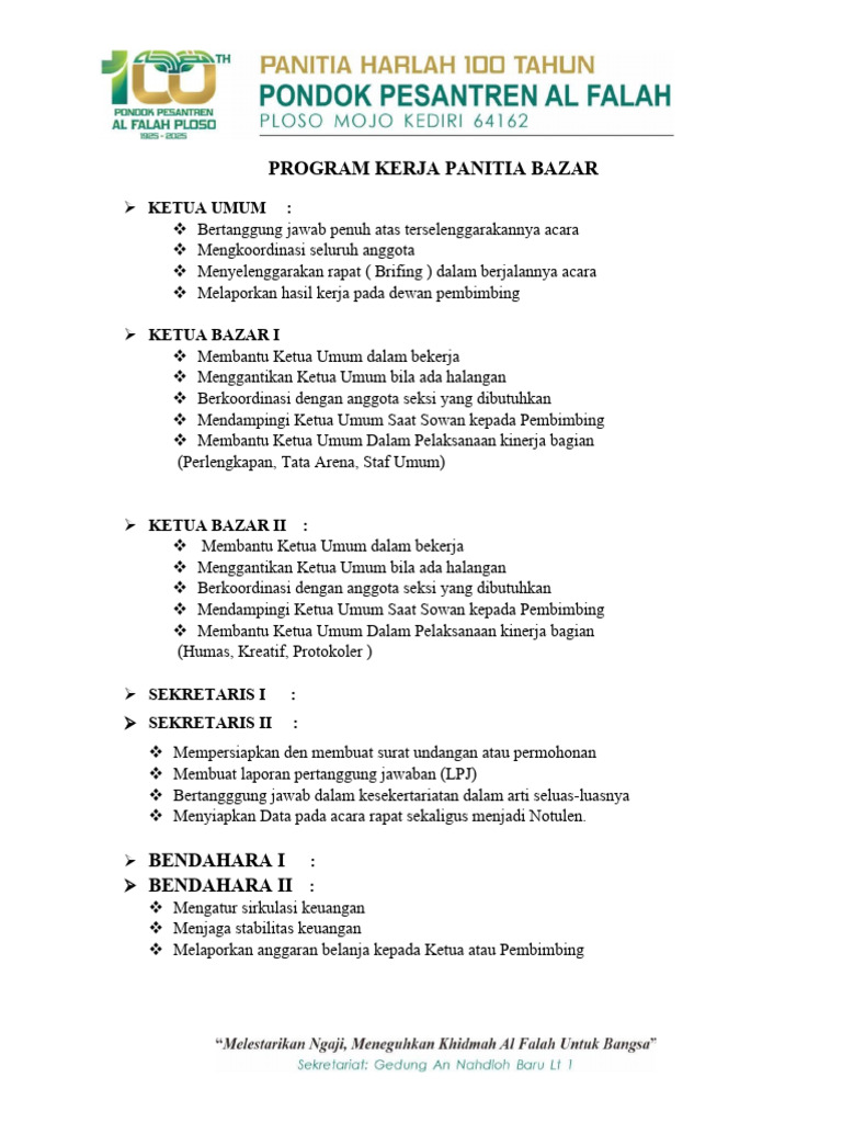 Program Kerja Panitia Bazar | PDF
