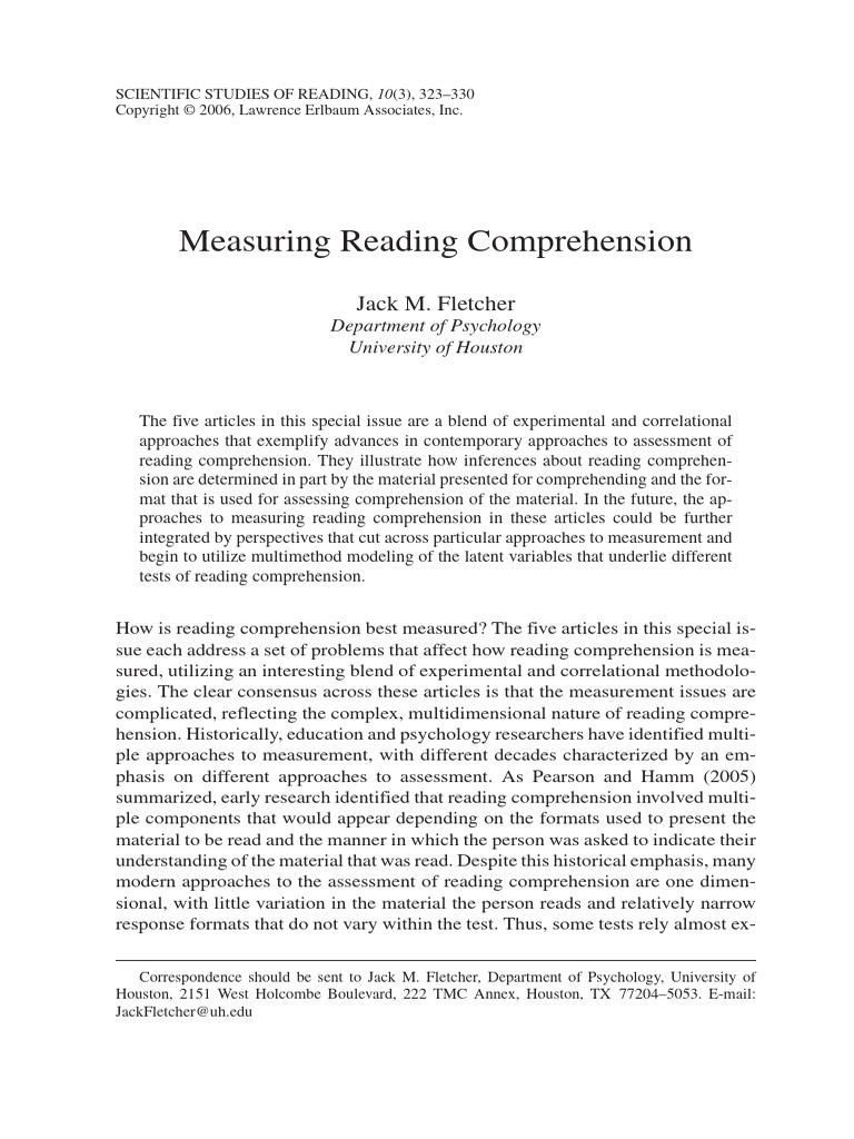 Measuring Reading Comprehension | PDF | Reading Comprehension ...