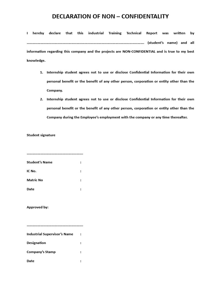 Declaration of Non-confidentiality | PDF