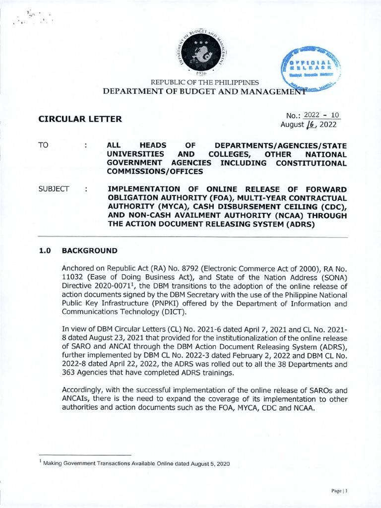 Online Release of Budget Authorities | PDF