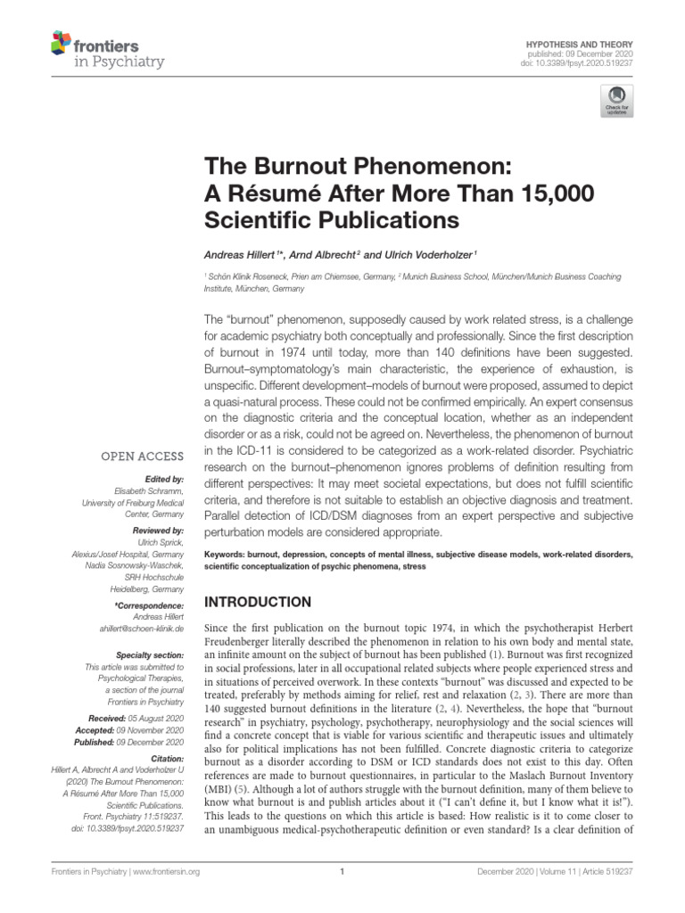 The Burnout Phenomenon A Resume After More Than 15,000 Scientific ...