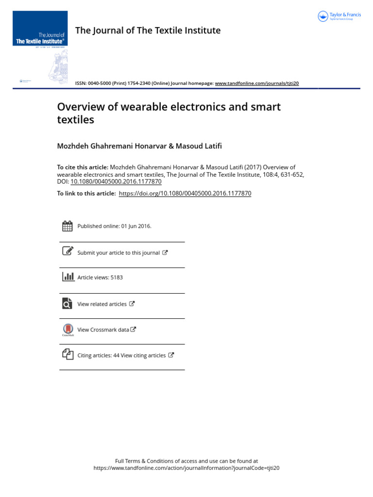 Overview of Wearable Electronics and Smart Textiles | PDF | Carbon ...
