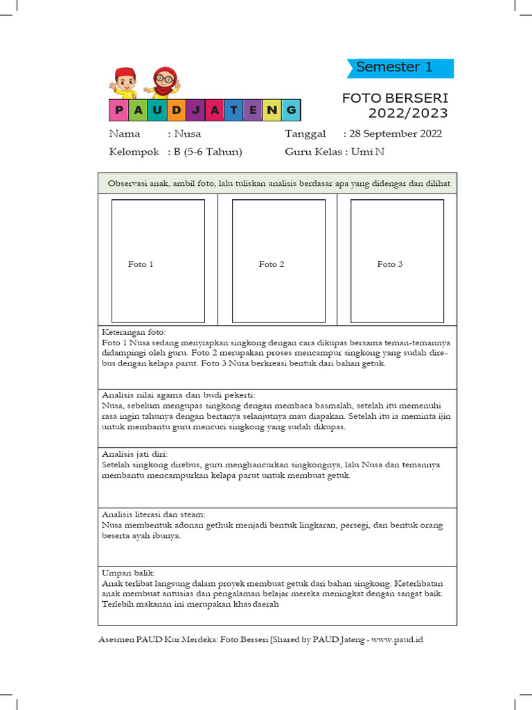 Contoh FOTO BERSERI PAUD | PDF