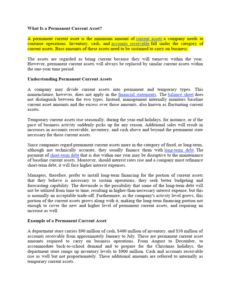 What Is A Permanent Current Asset | PDF | Inventory | Cash