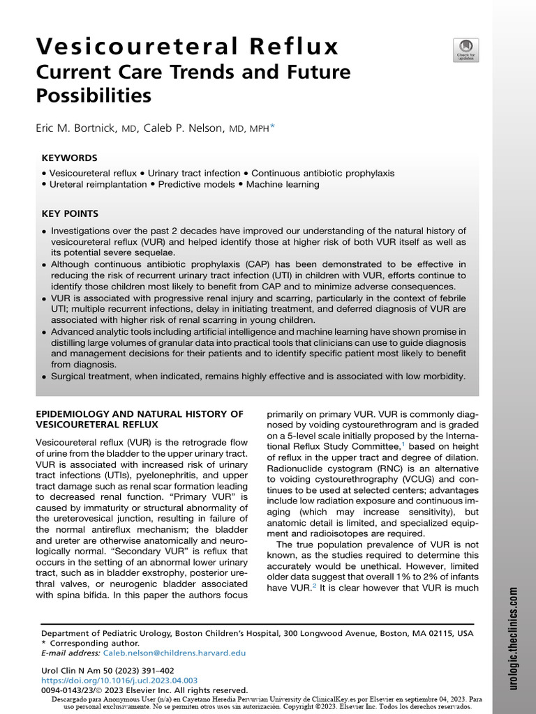 Vesicoureteral Reflux Current | PDF | Urinary Tract Infection | Urology
