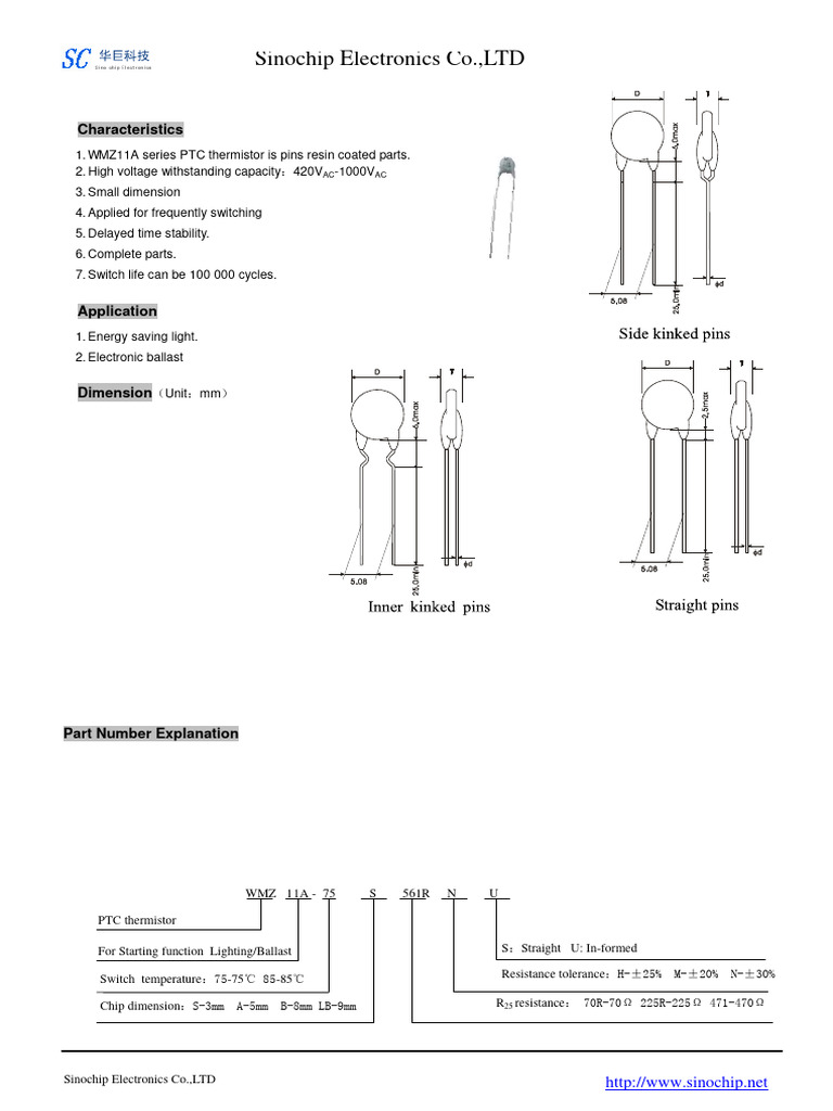 WMZ75S Datasheet PDF - PTC Thermistor | PDF | Electronic Engineering | Materials Science