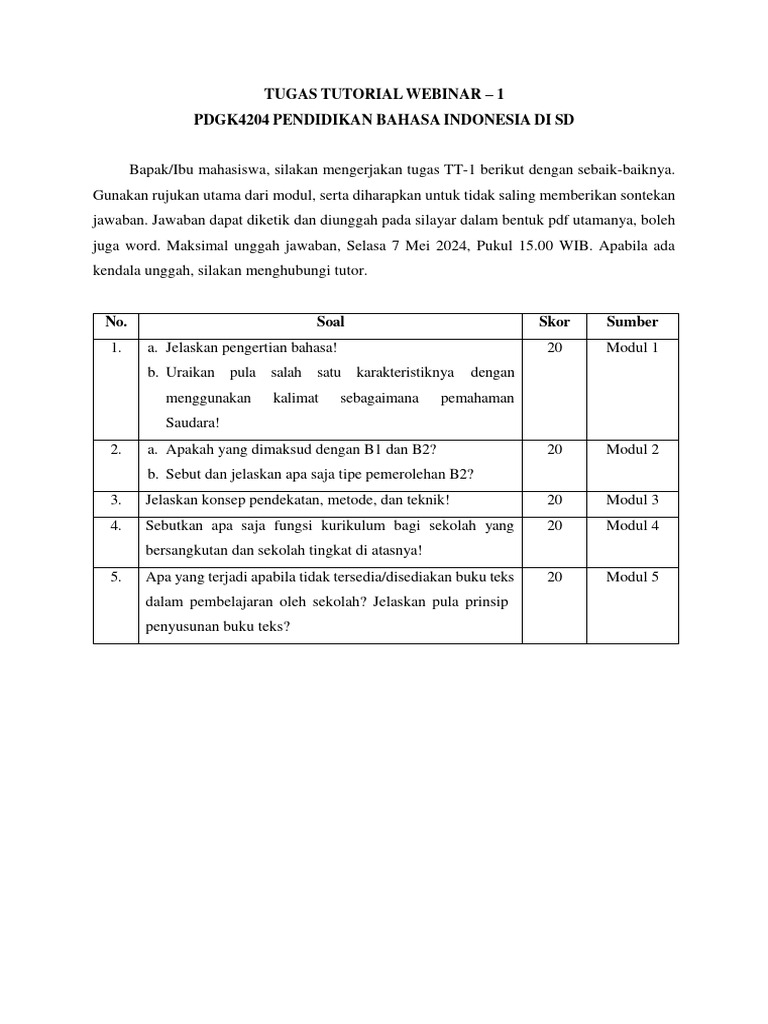 Soal TT1 Pendidikan Bahasa Indonesia | PDF | Karier & Perkembangan