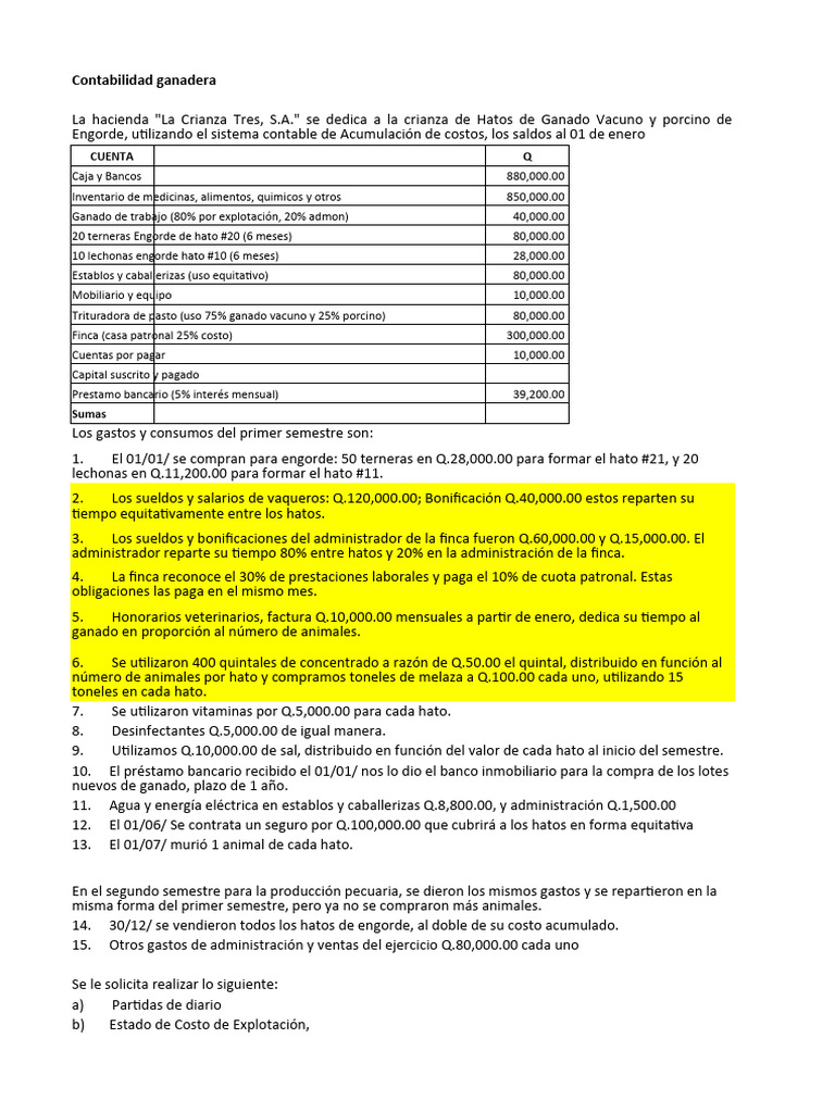 3.1 Cont Ganadera Acum de Costos Ejerc Clase | PDF | Contabilidad