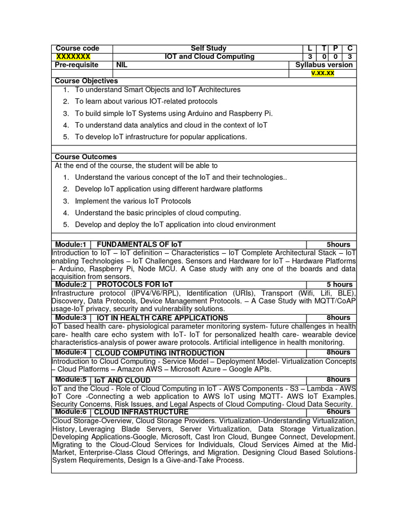 IoT and Cloud Computing Course Syllabus | PDF | Internet Of Things ...