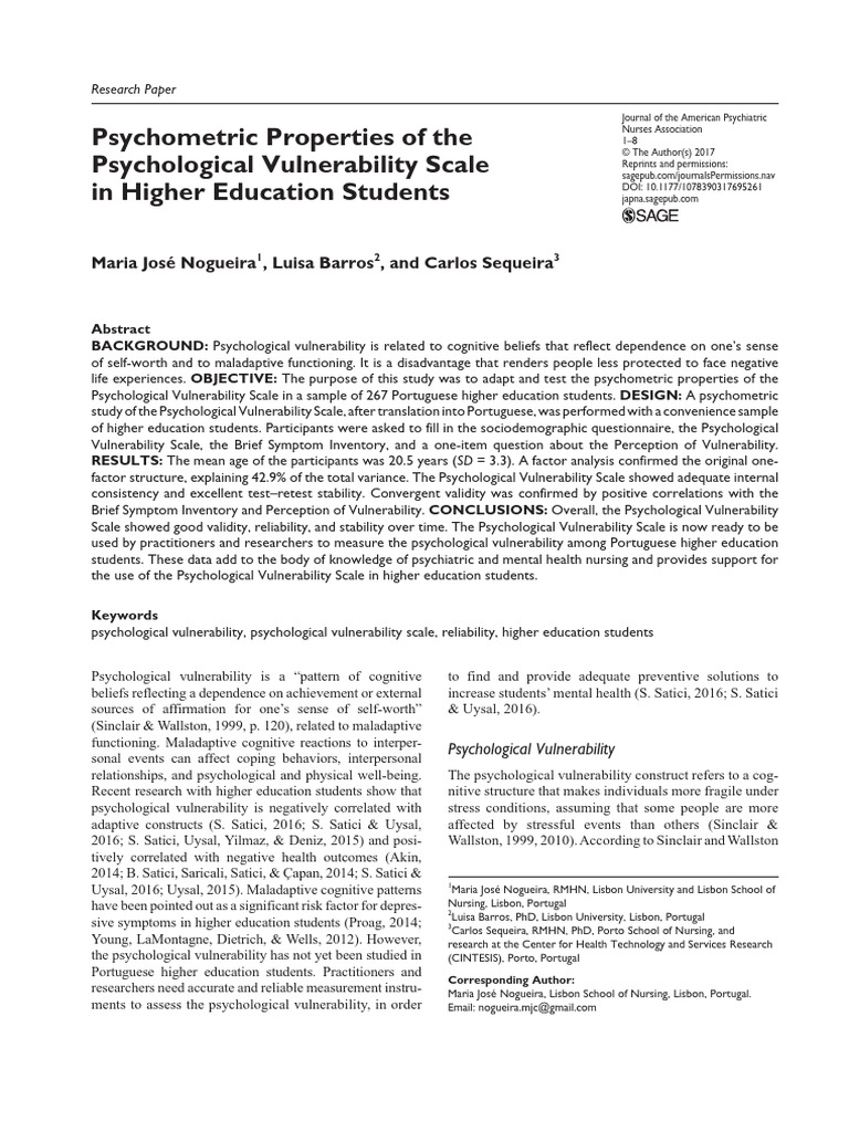 Psychometric Properties of The Vulnerability | PDF | Vulnerability ...