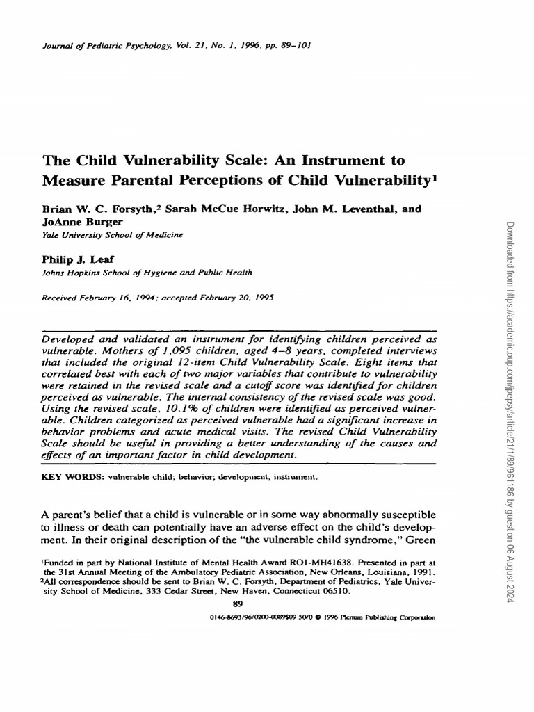 The Child Vulnerability Scale An Instrument | PDF | Behavioural ...