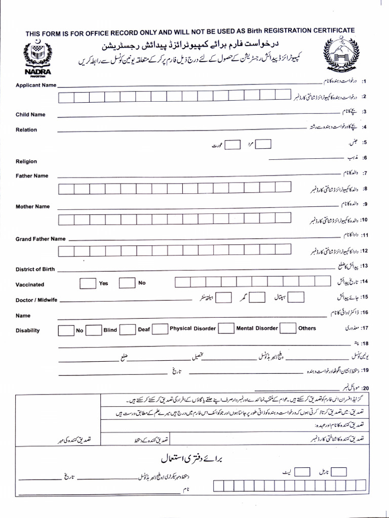 Birth Single Form | PDF | Disability