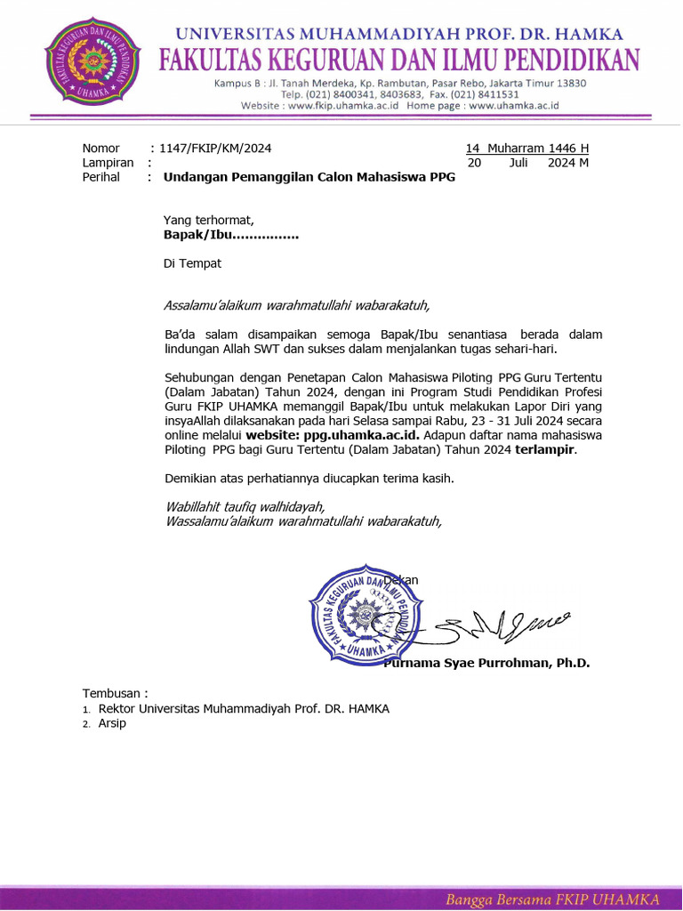 Surat Pemanggilan Peserta Piloting PPG Dalam Jabatan Tahun 2024 Lengkap | PDF